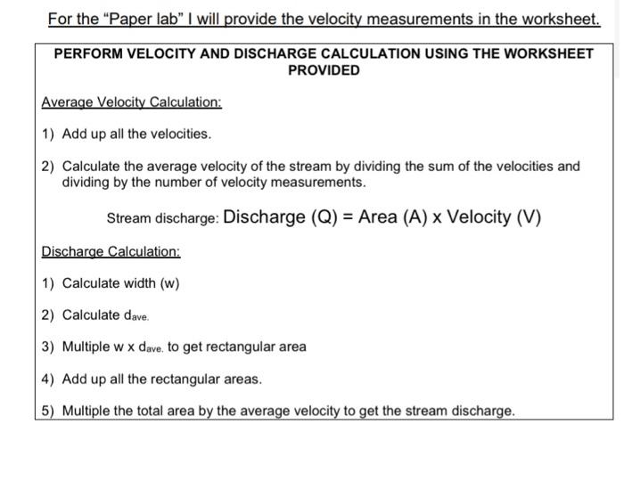 Solved Exercise #1) Stream Discharge Stream Worksheet Name: | Chegg.com