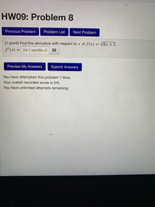 Solved HW09: Problem 8 Previous Problem Problem List Next | Chegg.com