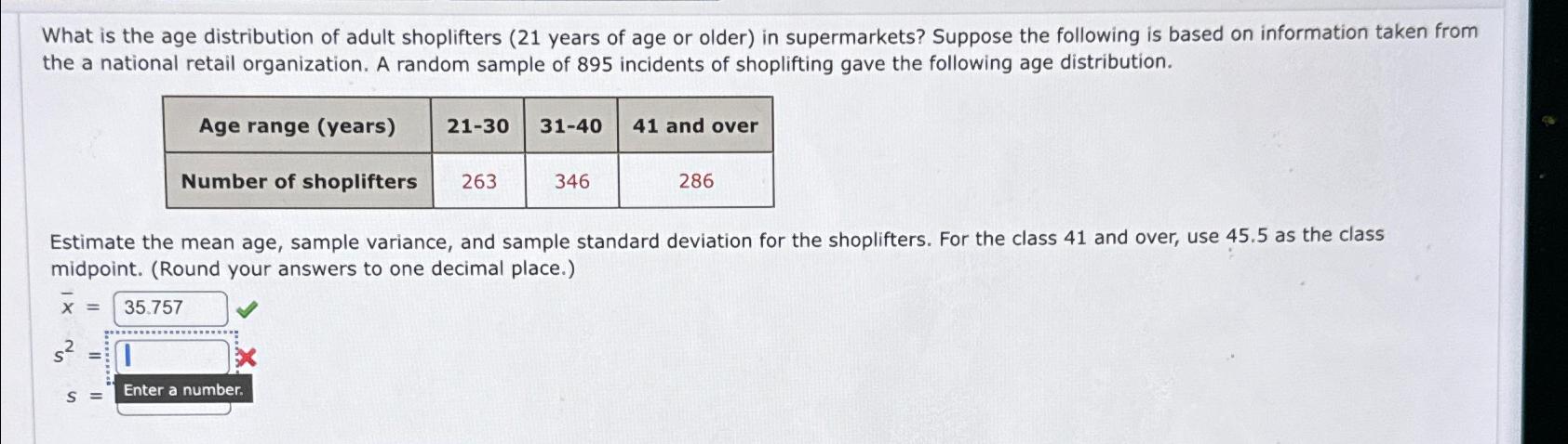 Solved What is the age distribution of adult shoplifters | Chegg.com