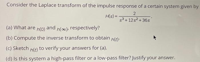Solved Consider the Laplace transform of the impulse | Chegg.com