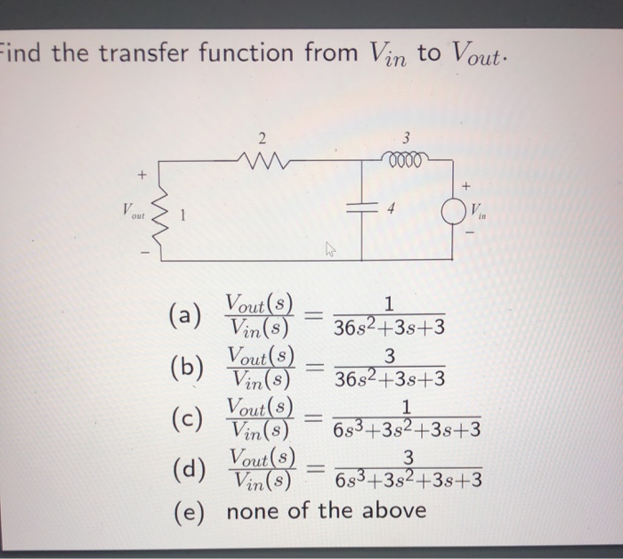 Solved find the transfer function from Vin to Vout. + 3 | Chegg.com