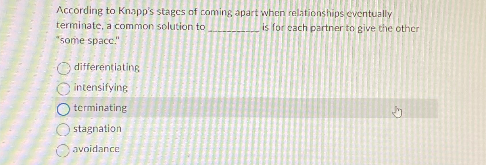 Solved According to Knapp's stages of coming apart when | Chegg.com