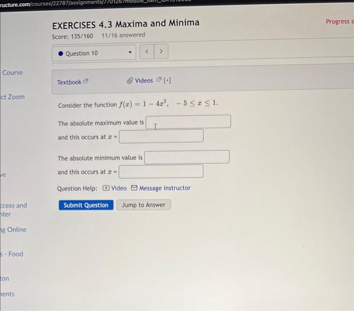 Solved Consider the function f(x)=1−4x2,−5≤a The absolute | Chegg.com