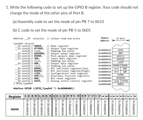 Write The Following Code To Set Up The Gpio B