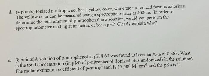 Solved 4. The ionization of p-nitrophenol is shown below | Chegg.com
