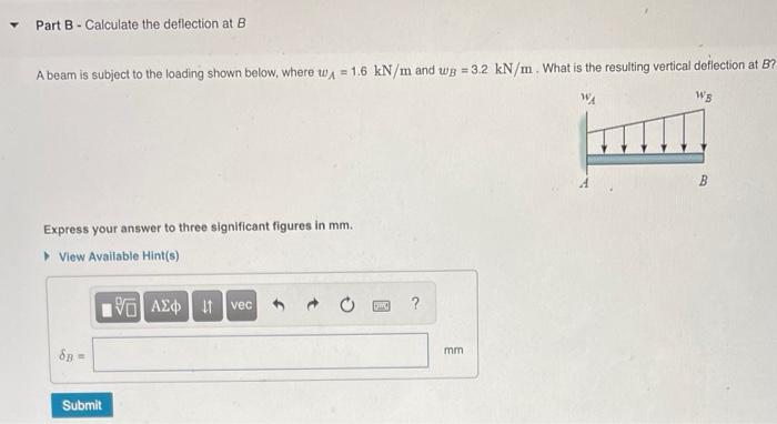Solved A beam is loaded as shown, where wA=4.3kN/m and | Chegg.com