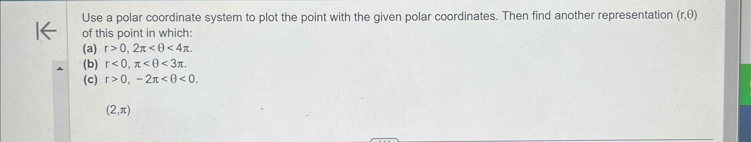 Solved Use a polar coordinate system to plot the point with | Chegg.com