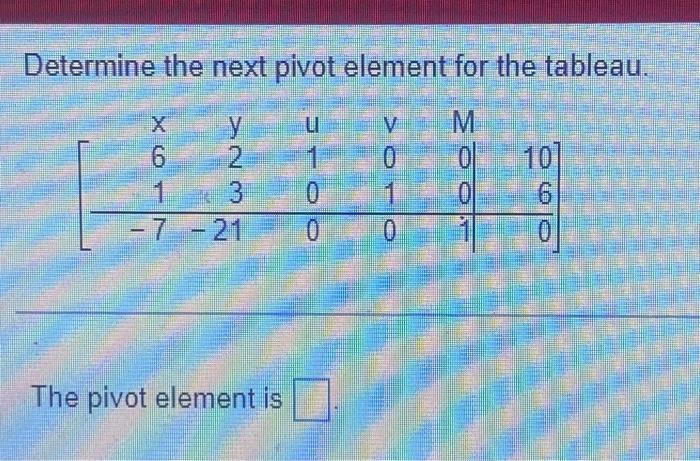Solved Determine the next pivot element for the tableau. | Chegg.com