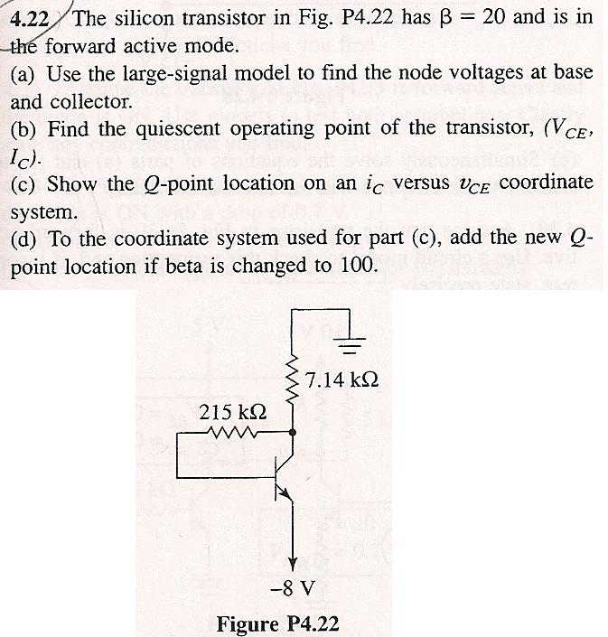 The silicon transistor in Fig. P4.22 has beta = 20 | Chegg.com