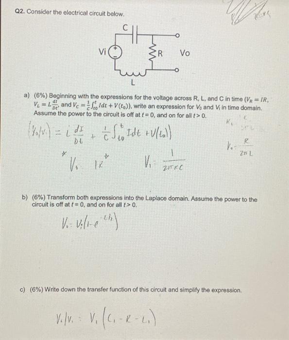 Solved Q2. Consider the electrical circuit below. a) (6%) | Chegg.com