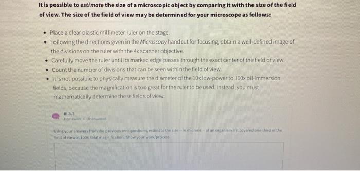 Solved Field of view / ruler method As magnification | Chegg.com