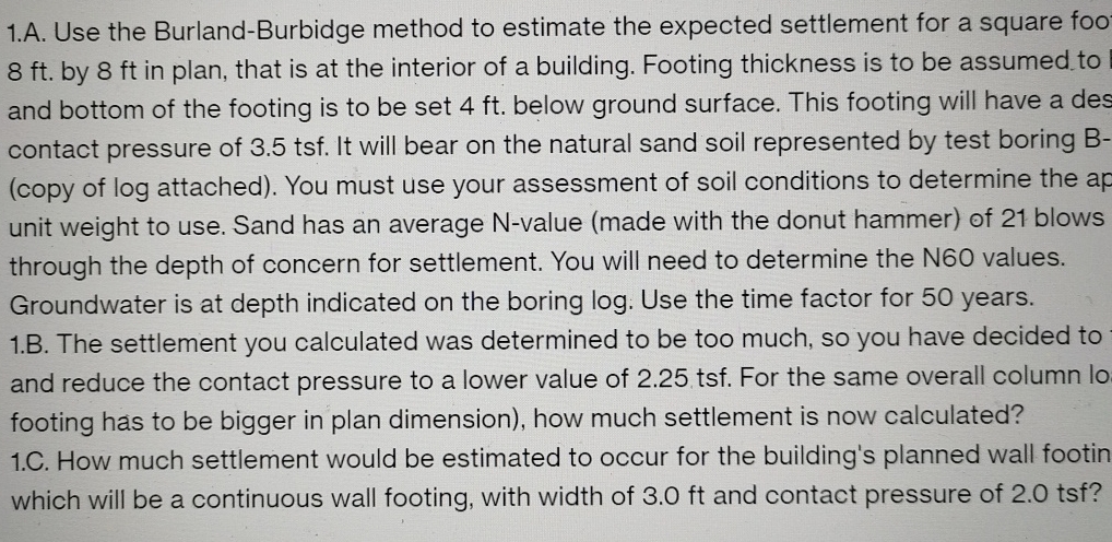 Solved 1.A. ﻿Use the Burland-Burbidge method to estimate the | Chegg.com