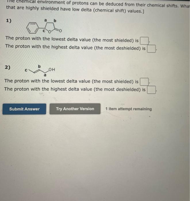 Solved that are highly shielded have low delta (chemical | Chegg.com