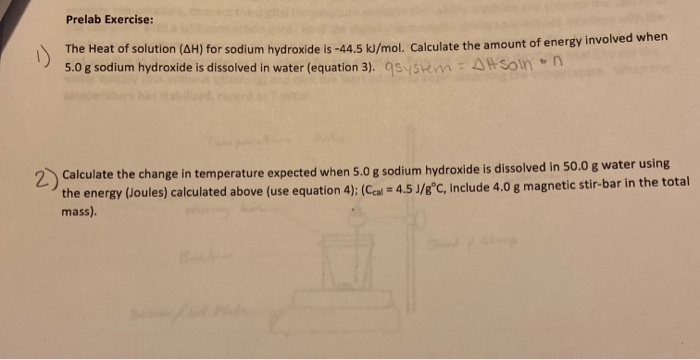 Solved 1) The heat of solution (delta H) For sodium | Chegg.com