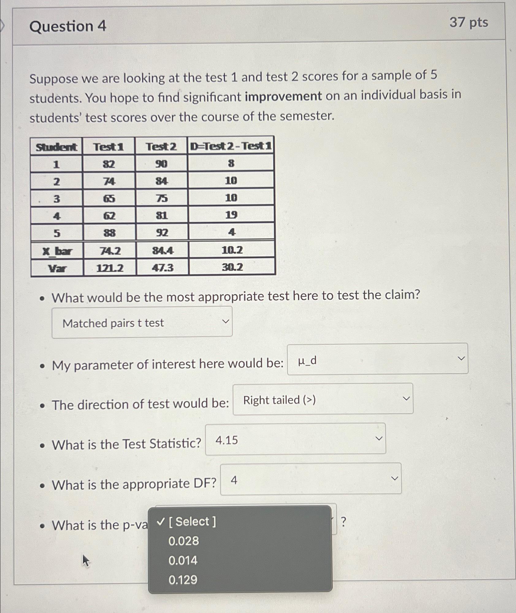 Solved Question 437 ﻿ptsSuppose we are looking at the test 1 | Chegg.com
