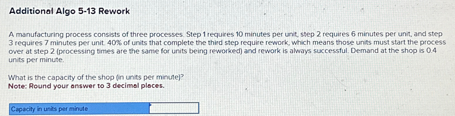 Solved Additional Algo 5-13 ﻿ReworkA manufacturing process | Chegg.com