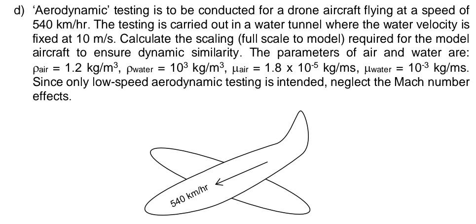 Solved d) 'Aerodynamic' testing is to be conducted for a | Chegg.com