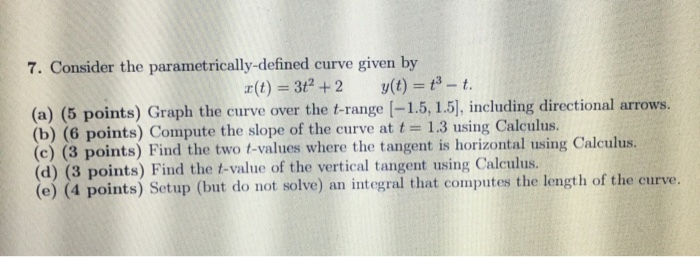 Solved 7 Consider The Parametrically Defined Curve Given By 5580