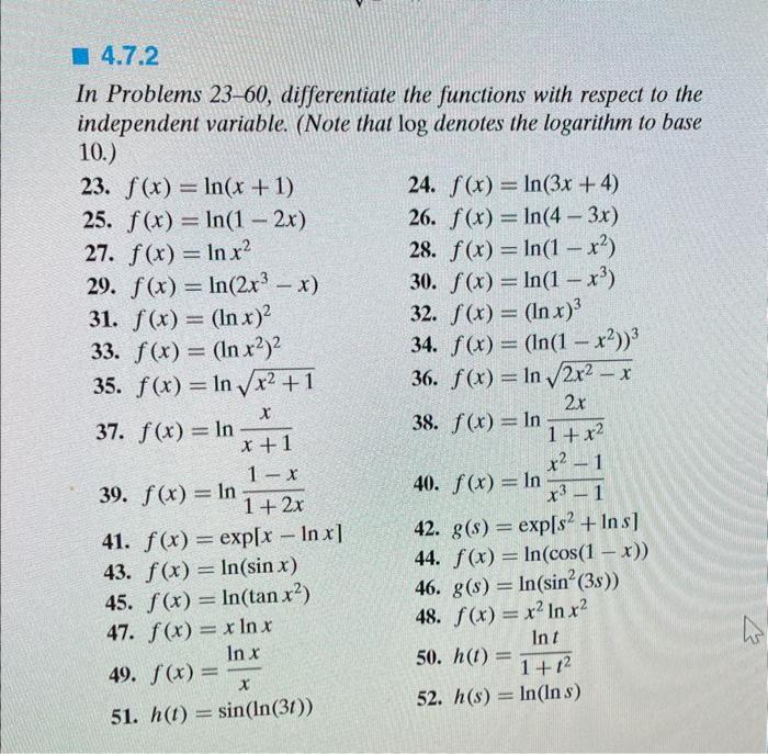 Solved In Problems 23-60, differentiate the functions with | Chegg.com