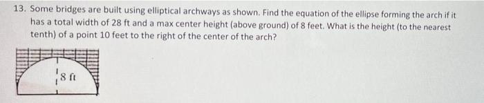 Solved 13. Some bridges are built using elliptical archways | Chegg.com
