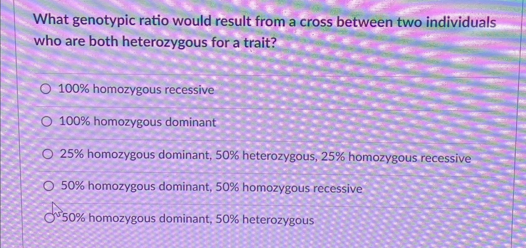 Solved What genotypic ratio would result from a cross | Chegg.com