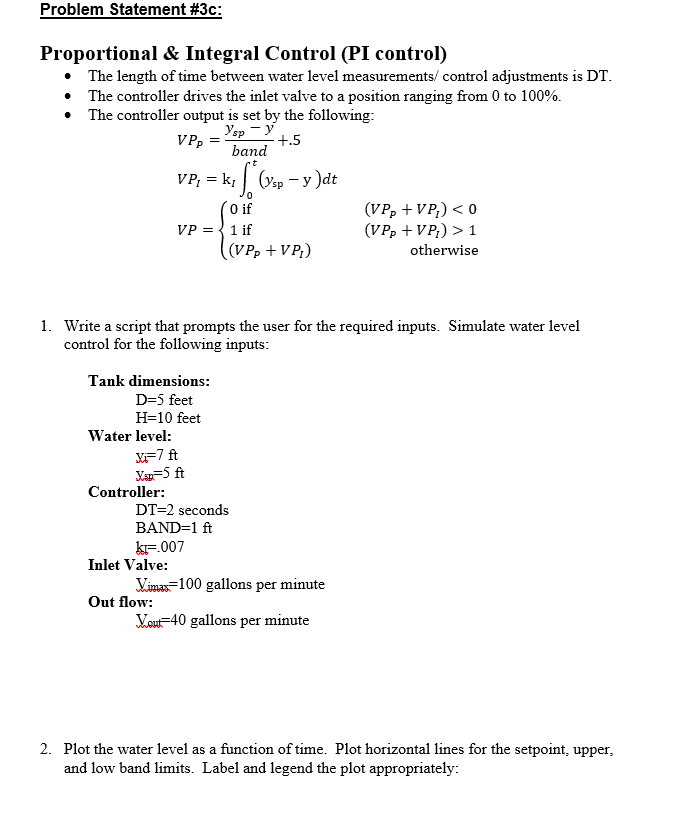 Solved SOLVE IN MATLAB: Proportional & Integral Control (PI | Chegg.com