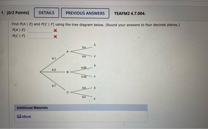 Solved Find P(A∣E) and P(C∣F) using the tree diagram below. | Chegg.com