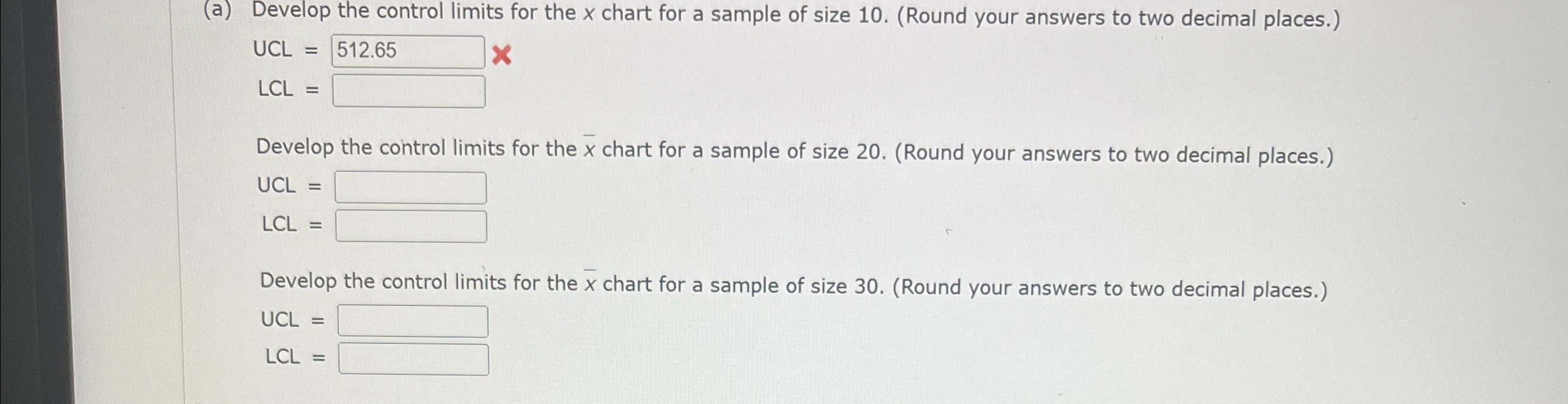 Solved (a) ﻿Develop the control limits for the x ﻿chart for | Chegg.com