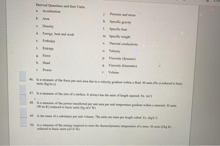 Solved Derived Quantities and their Units. Acceleration j. | Chegg.com