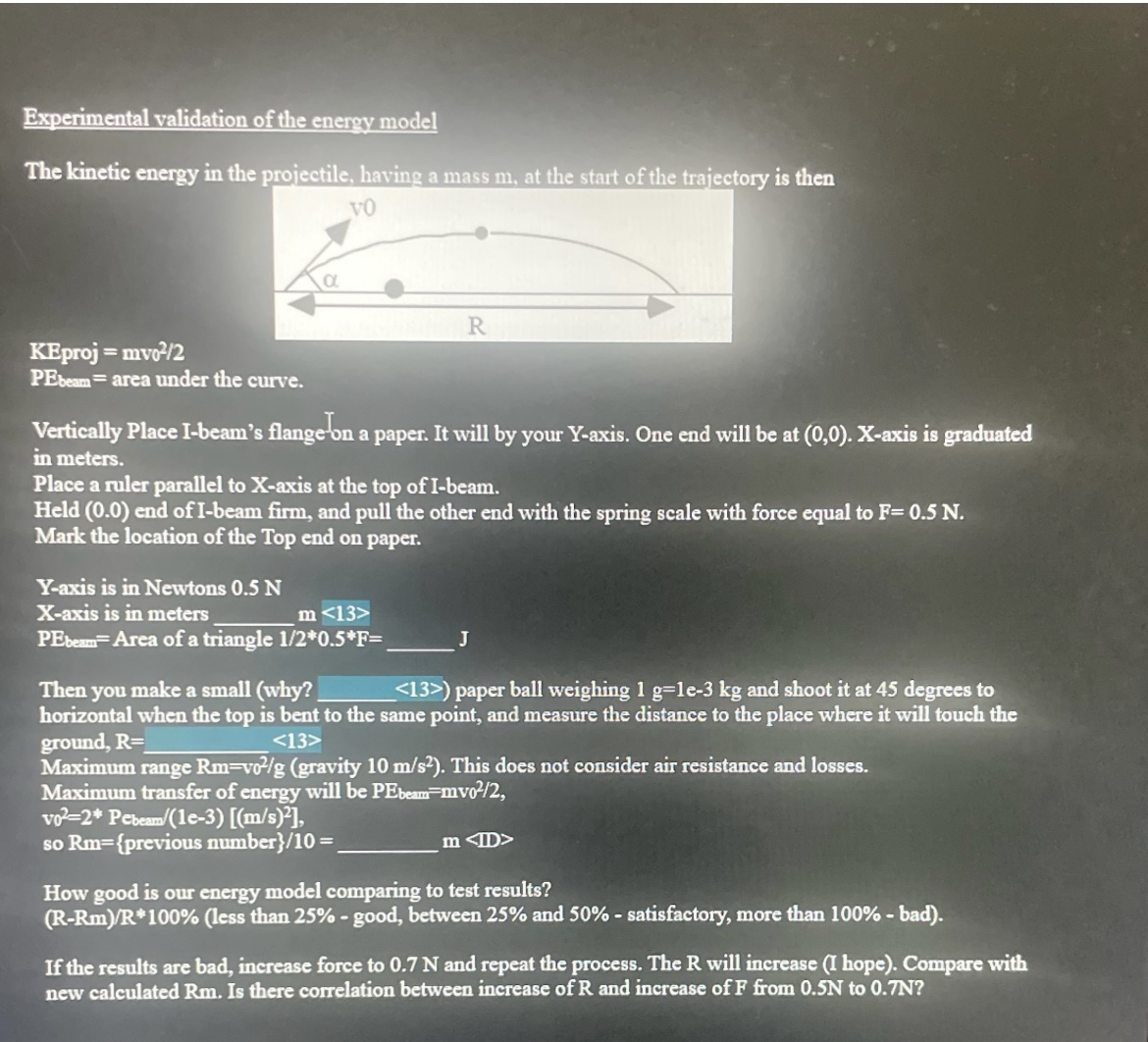 Solved Experimental validation of the energy modelThe | Chegg.com