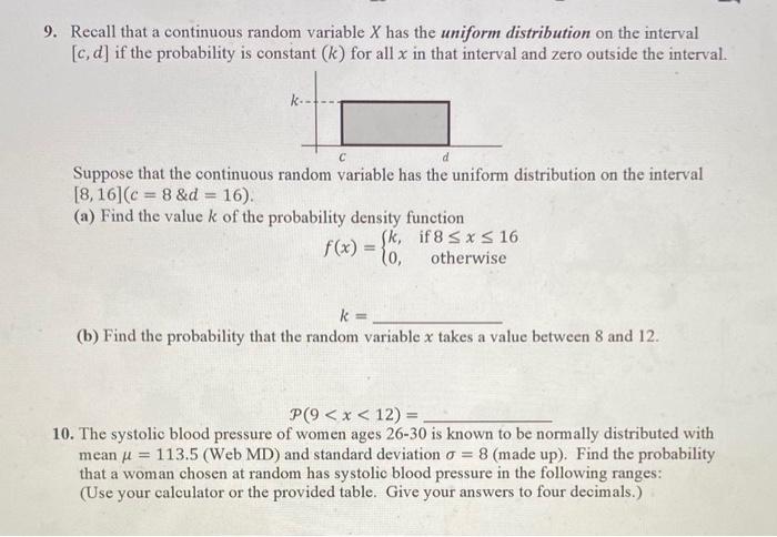 Solved Recall that a continuous random variable X has the | Chegg.com