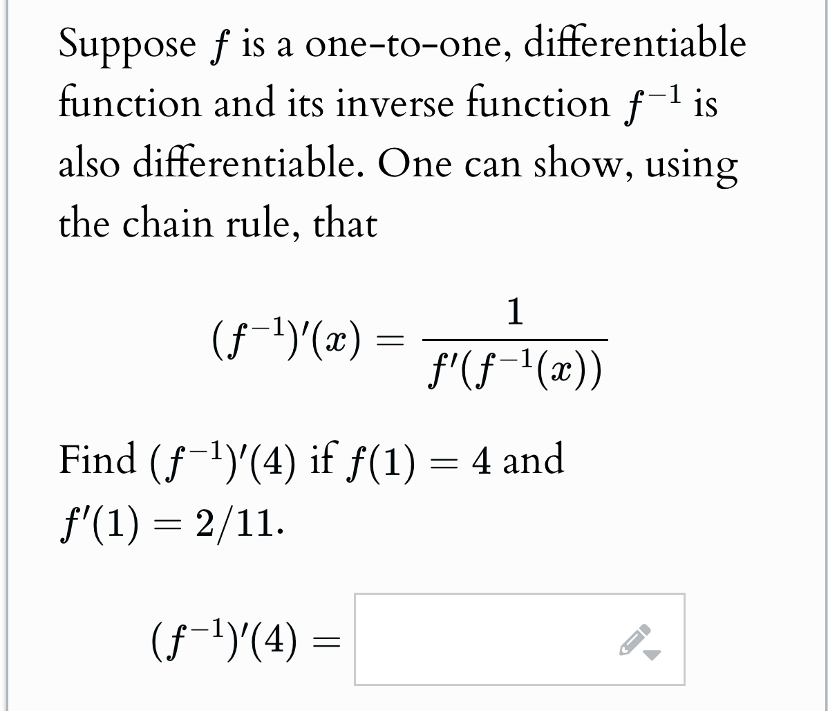 Solved Suppose f ﻿is a one-to-one, differentiable function | Chegg.com