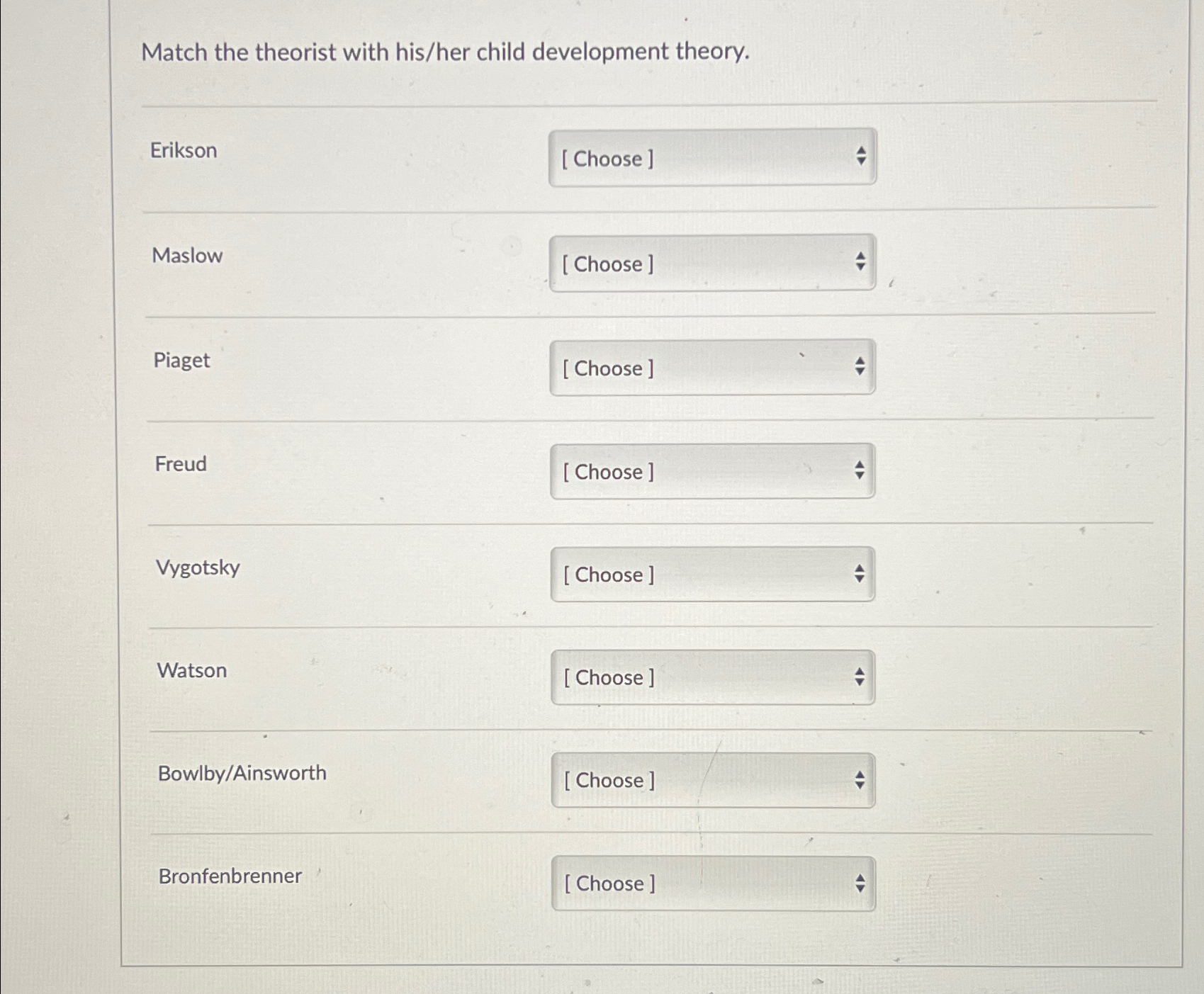 Solved Match the theorist with his/her child development | Chegg.com