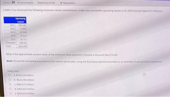 Solved 26. Caleb's Corp disclosed the following minimum | Chegg.com