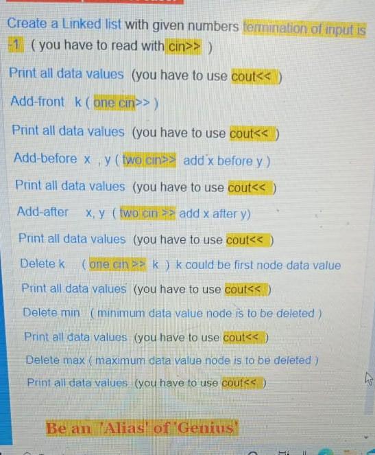 Solved Create a Linked list with given numbers termination | Chegg.com