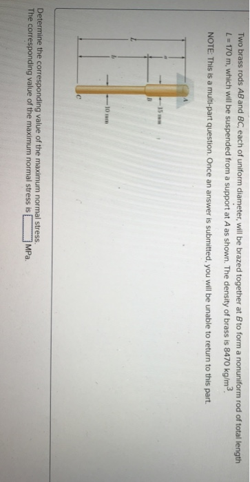 Solved Two brass rods AB and BC, each of uniform diameter, | Chegg.com