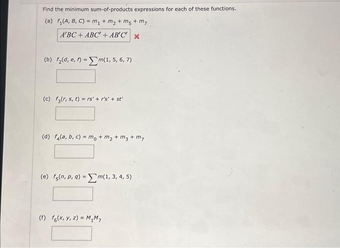 Solved Find the minimum sum-of-products expressions for each | Chegg.com