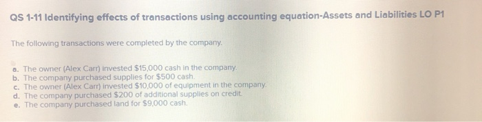 Solved Qs 1 11 Identifying Effects Of Transactions Using