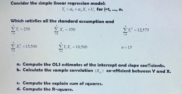 Solved Consider the simple linear regression model: Y= Q4 + | Chegg.com