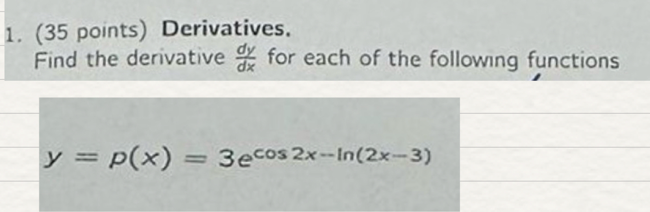 Solved (35 ﻿points) ﻿Derivatives.Find the derivative dydx | Chegg.com