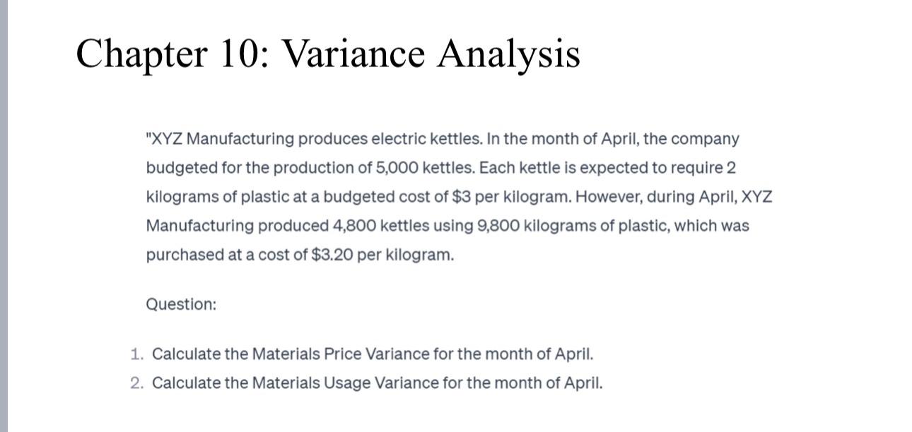 Solved Chapter 10: Variance Analysis"XYZ Manufacturing | Chegg.com