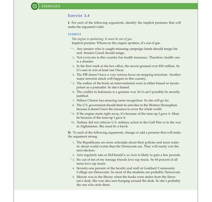 I. For each of the following arguments, identify the | Chegg.com