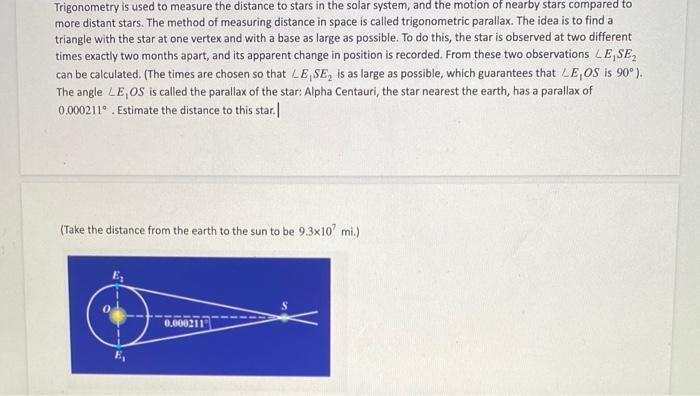 Solved Trigonometry is used to measure the distance to stars | Chegg.com