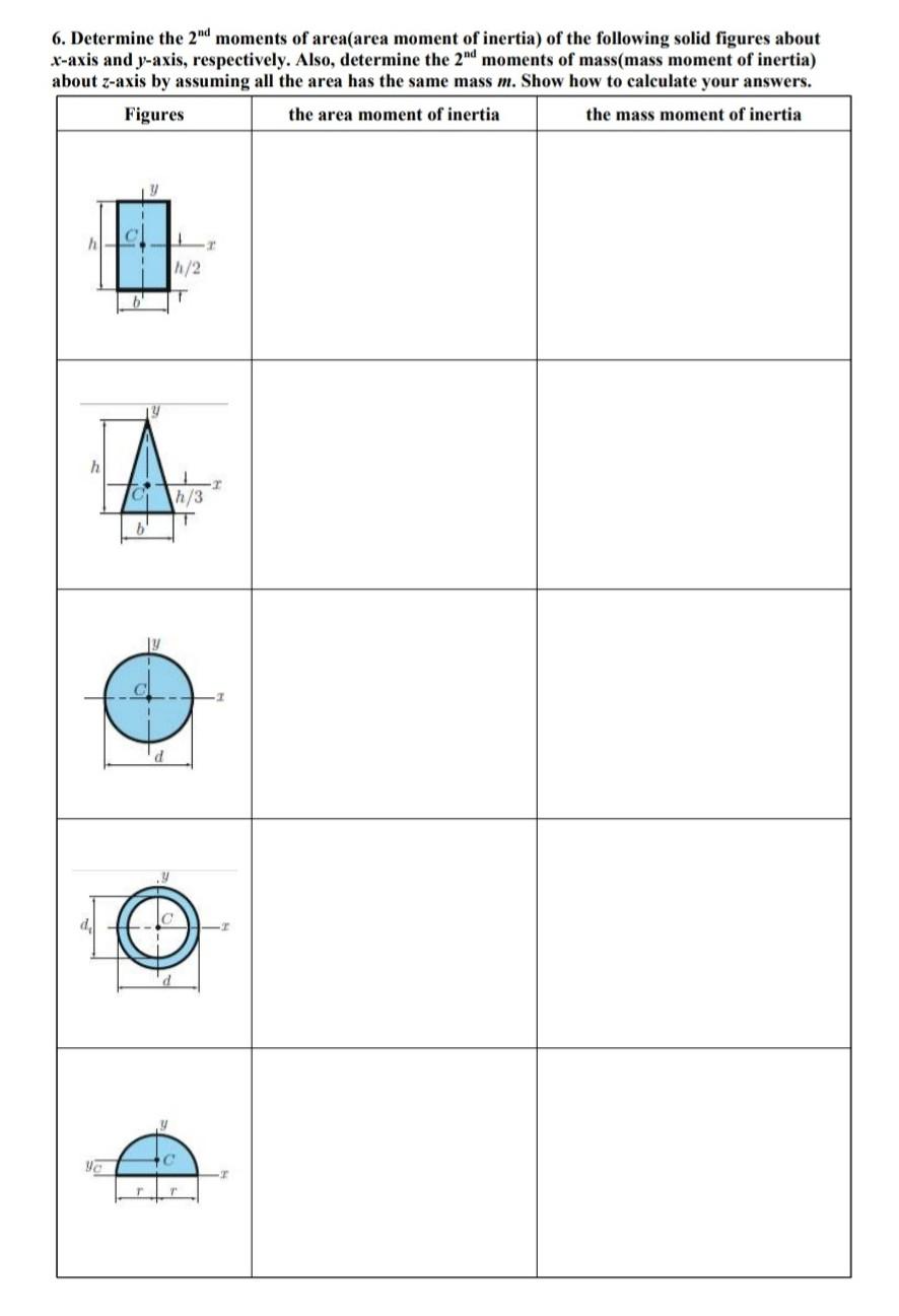 6. Determine the 2nd moments of area(area moment of | Chegg.com