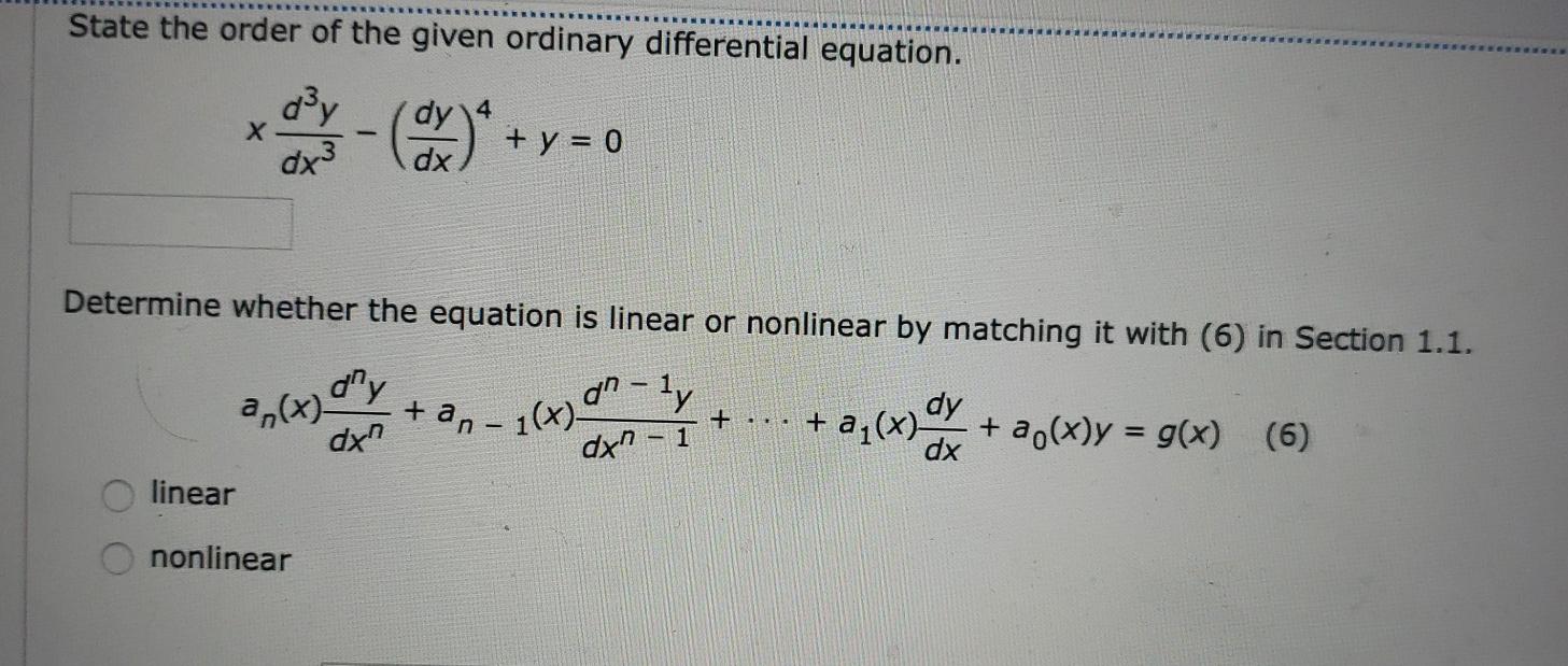 Solved State The Order Of The Given Ordinary Differential