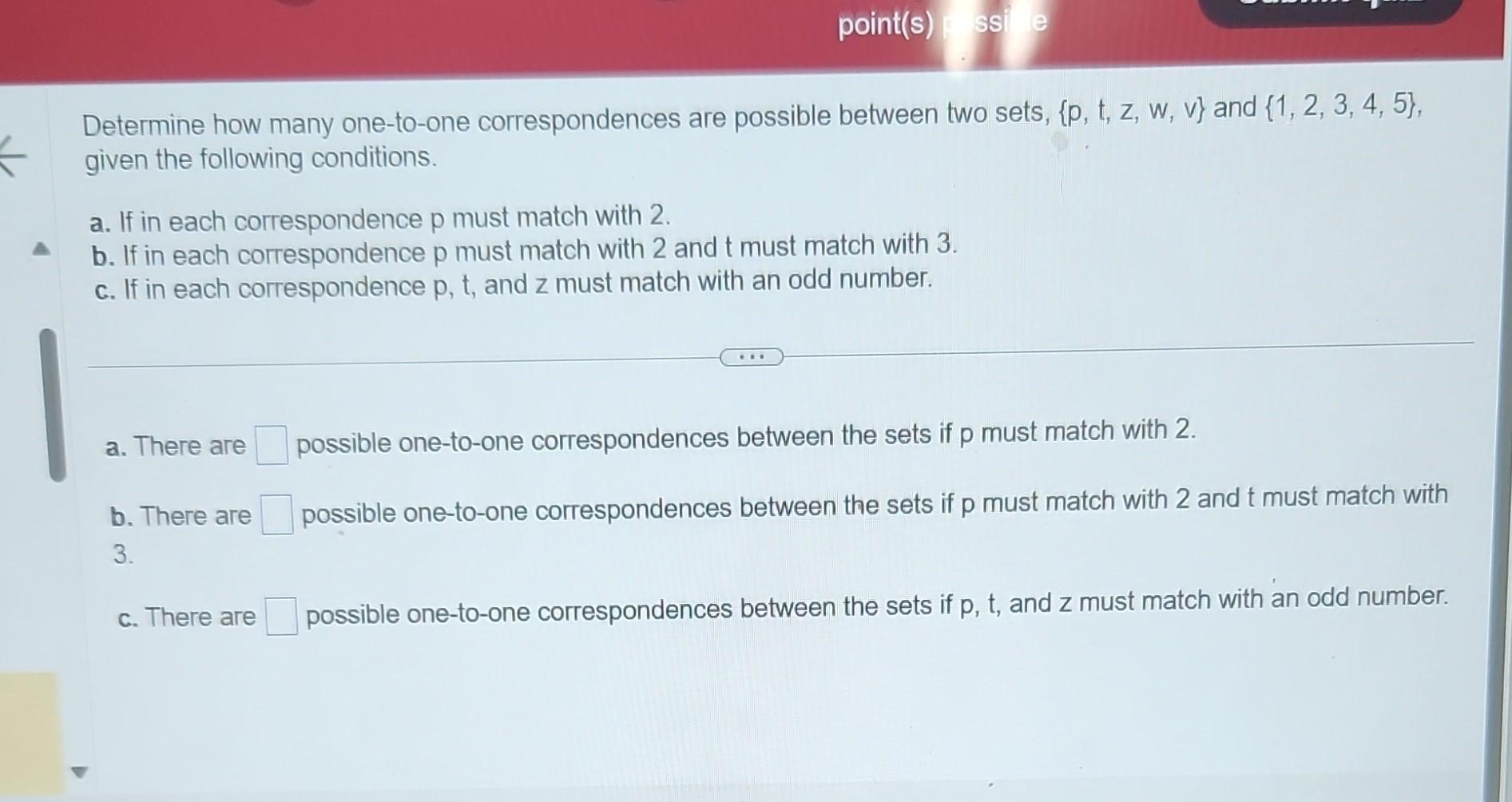 Solved Determine how many one-to-one correspondences are | Chegg.com