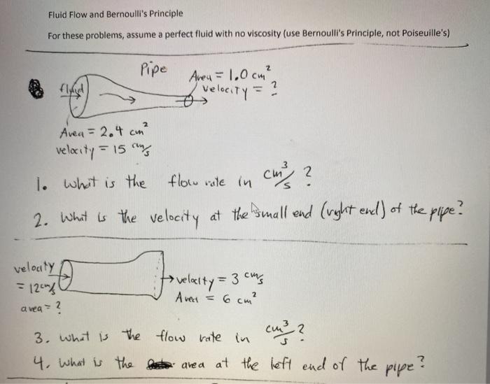 Solved Fluid Flow and Bernoulli's Principle For these | Chegg.com