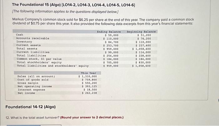 Solved The Foundational 15 (Algo) [LO14-2, LO14-3, LO14-4, | Chegg.com