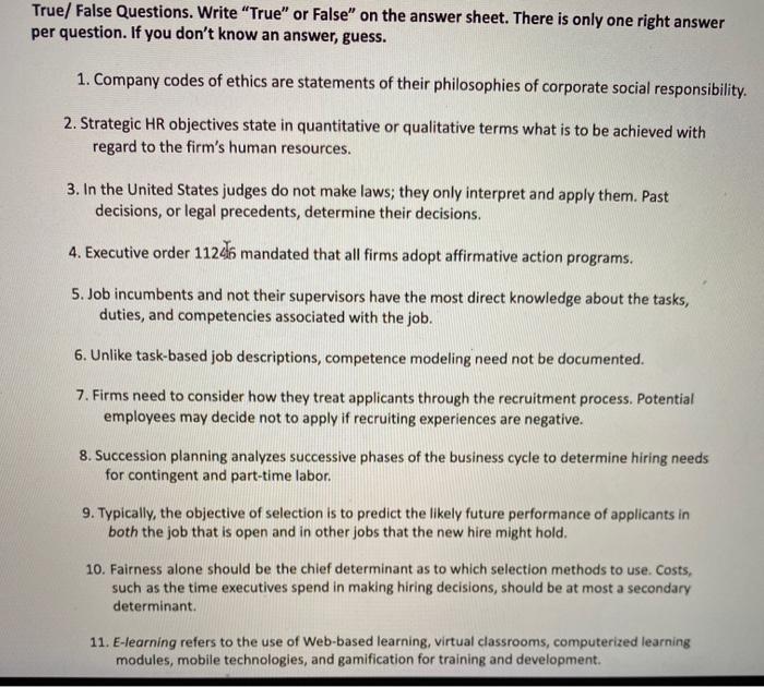 Solved True/ False Questions. Write "True" or False" on the | Chegg.com