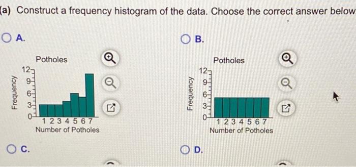 Solved The following data represent the number of potholes | Chegg.com